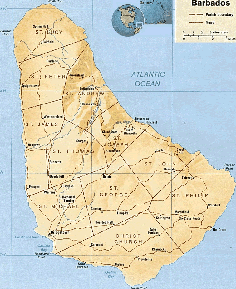 Map of Barbados Caribbean Sea