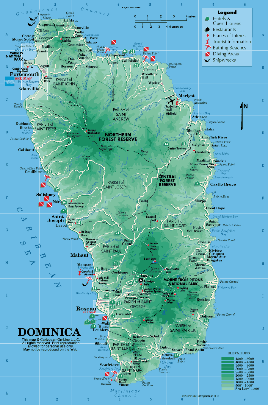 Physical Map of Dominica