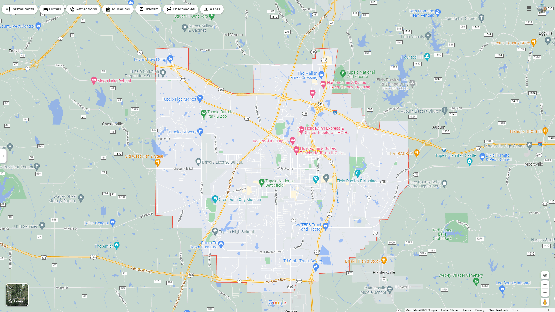 Tupelo, Mississippi Map