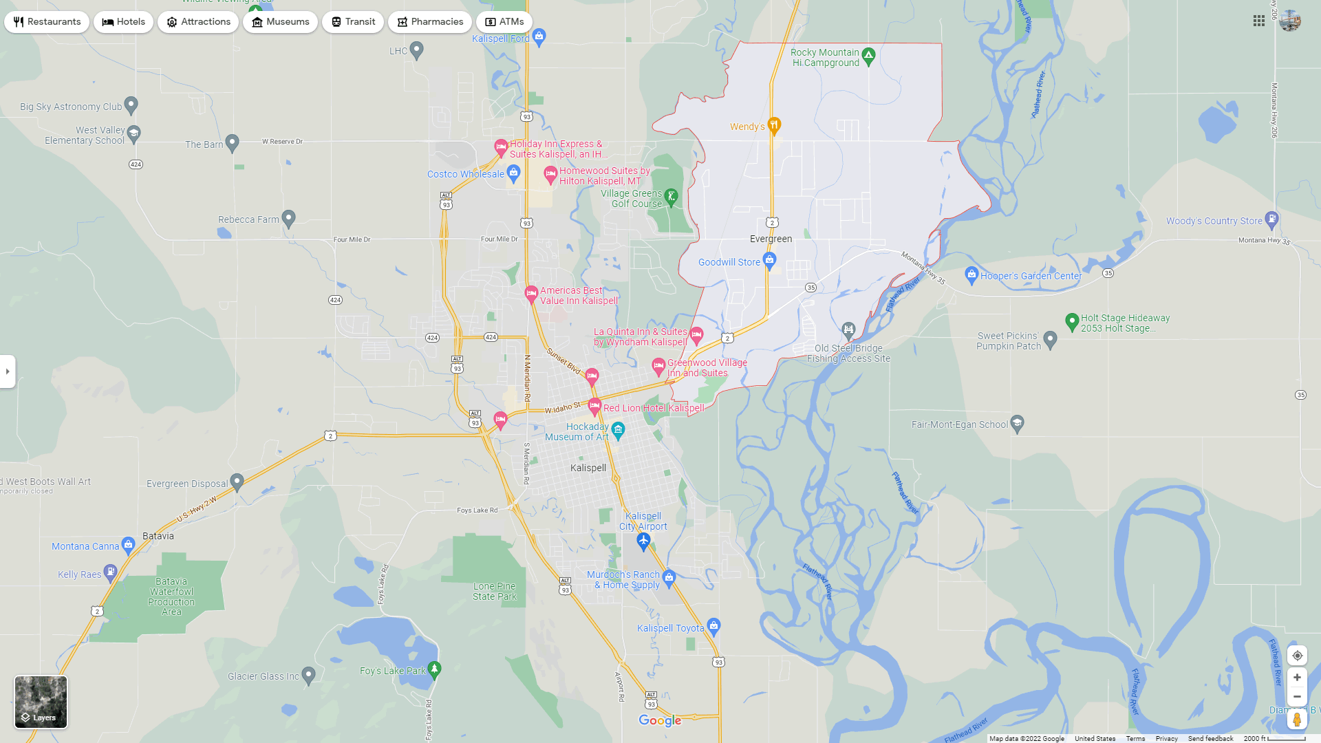 Evergreen, Montana Map