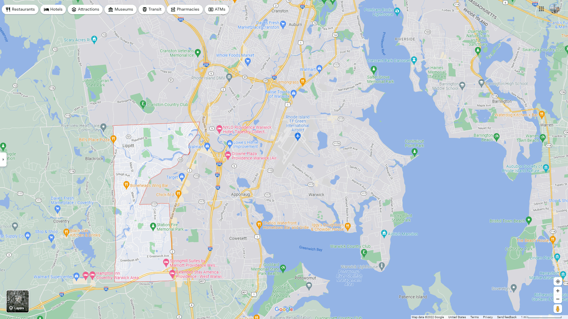 West Warwick Town, Rhode Island Map